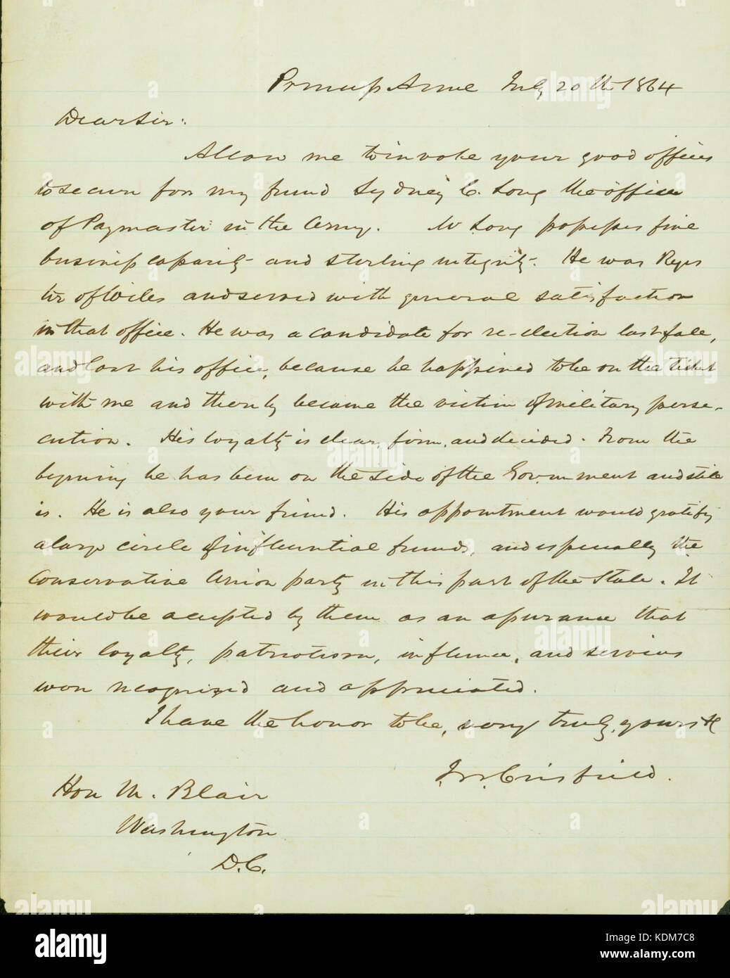 Letter signed J.W. Crisfield, Princess Anne, to M. Blair (Montgomery ...