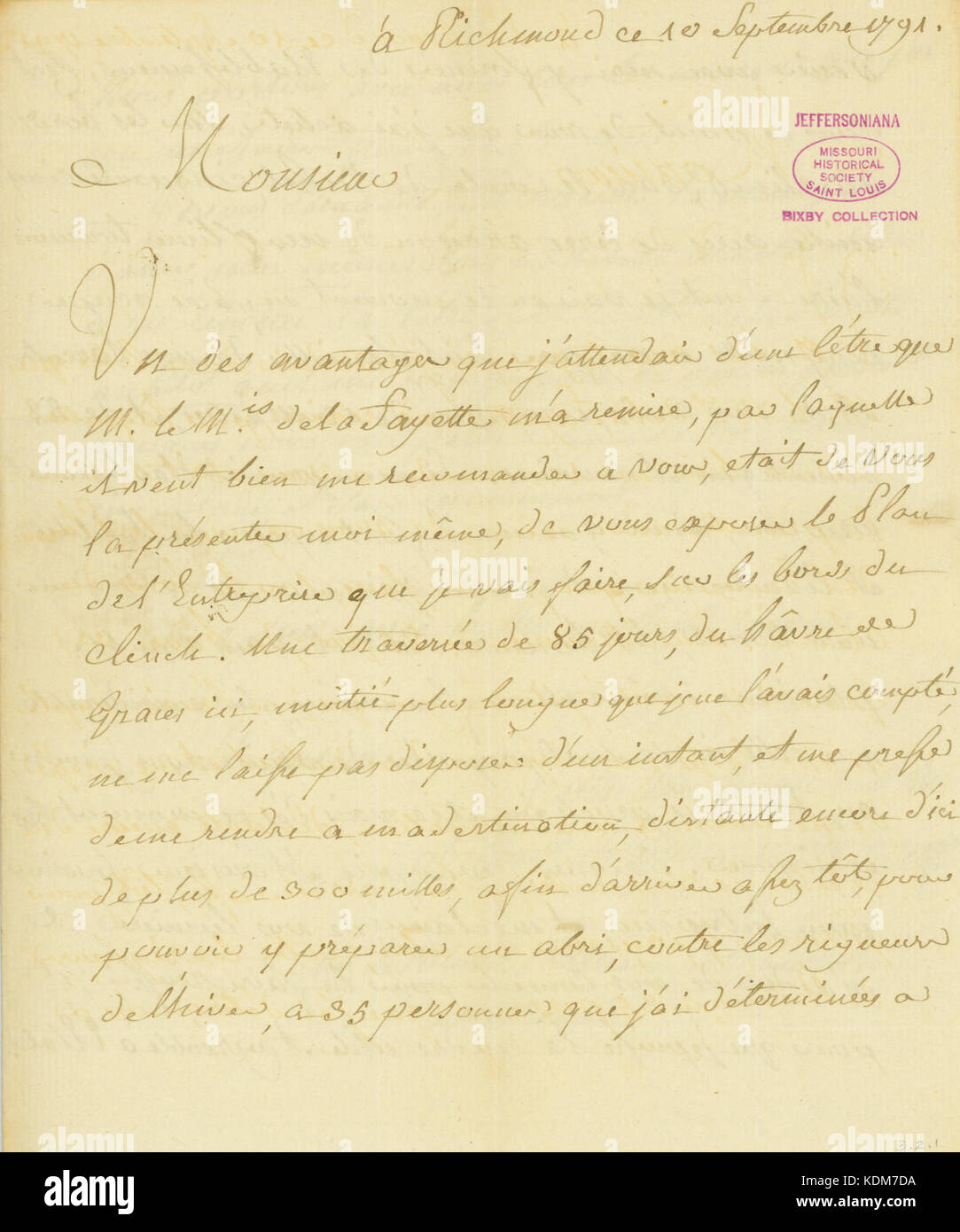 Letter signed De Tubeuf, Richmond, to Thomas Jefferson, Monticello ...