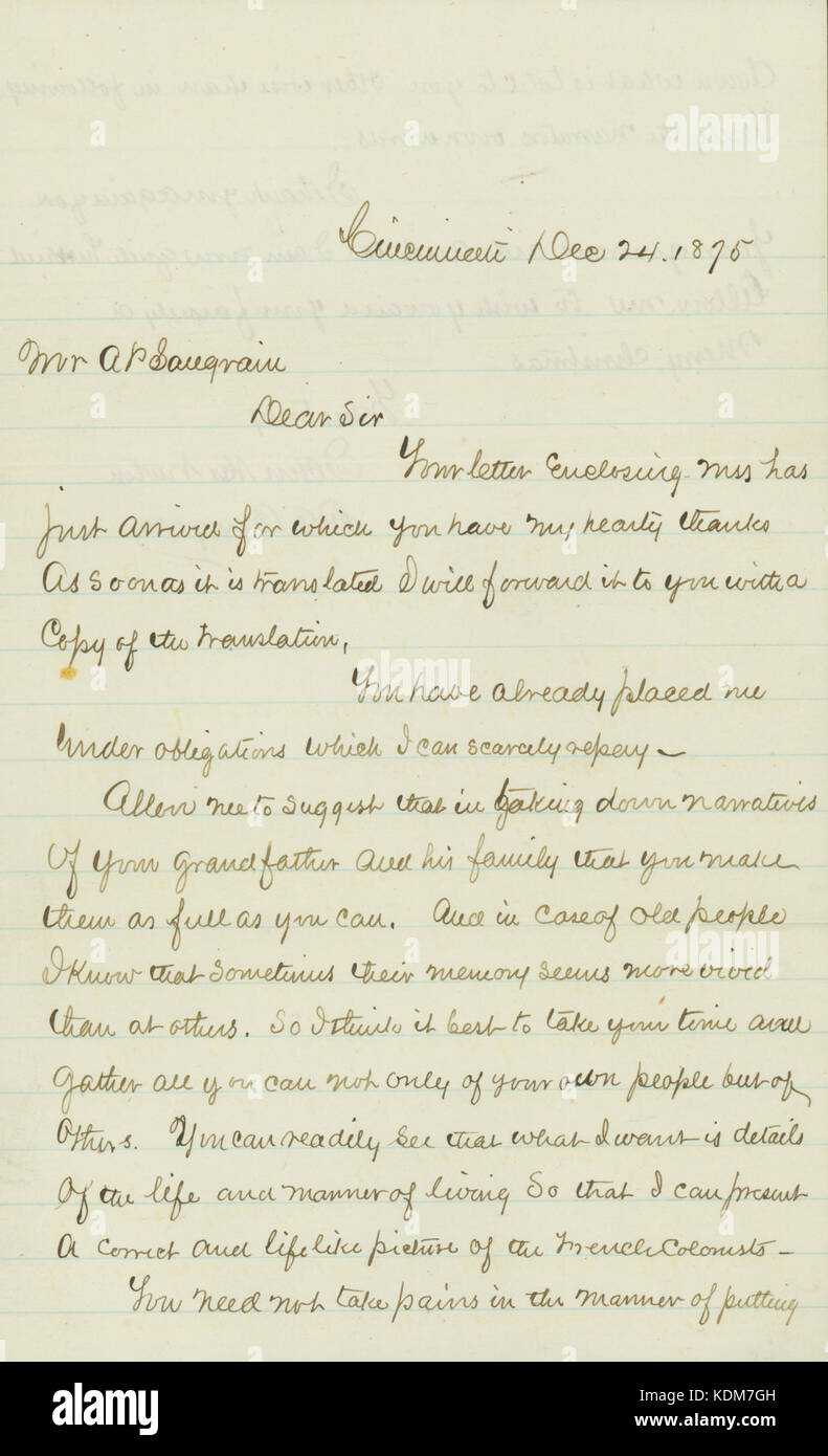 Letter to A. P. Saugrain from John Newton, December 24, 1875 Stock ...