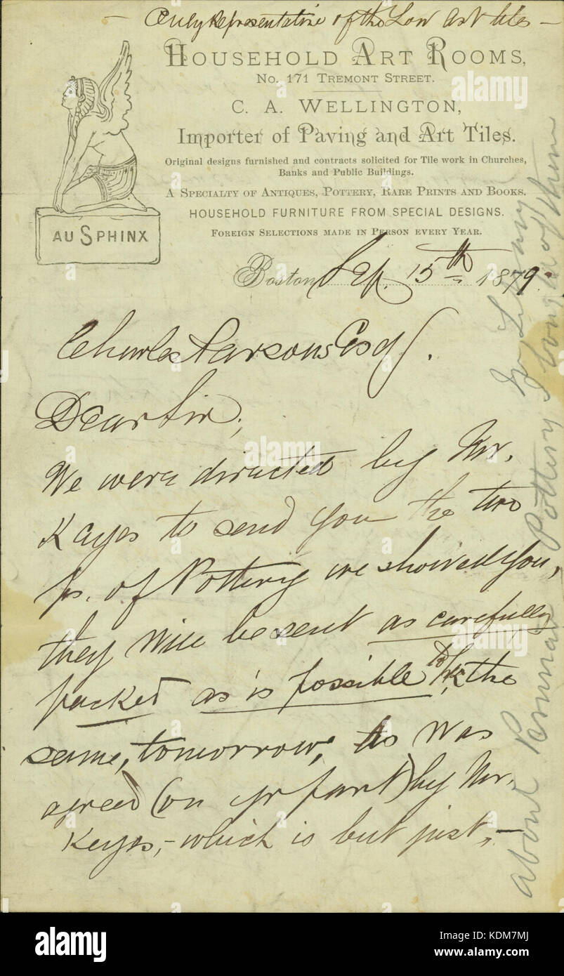 Letter from C. A. Wellington, Boston, to Charles Parsons, September 15 ...