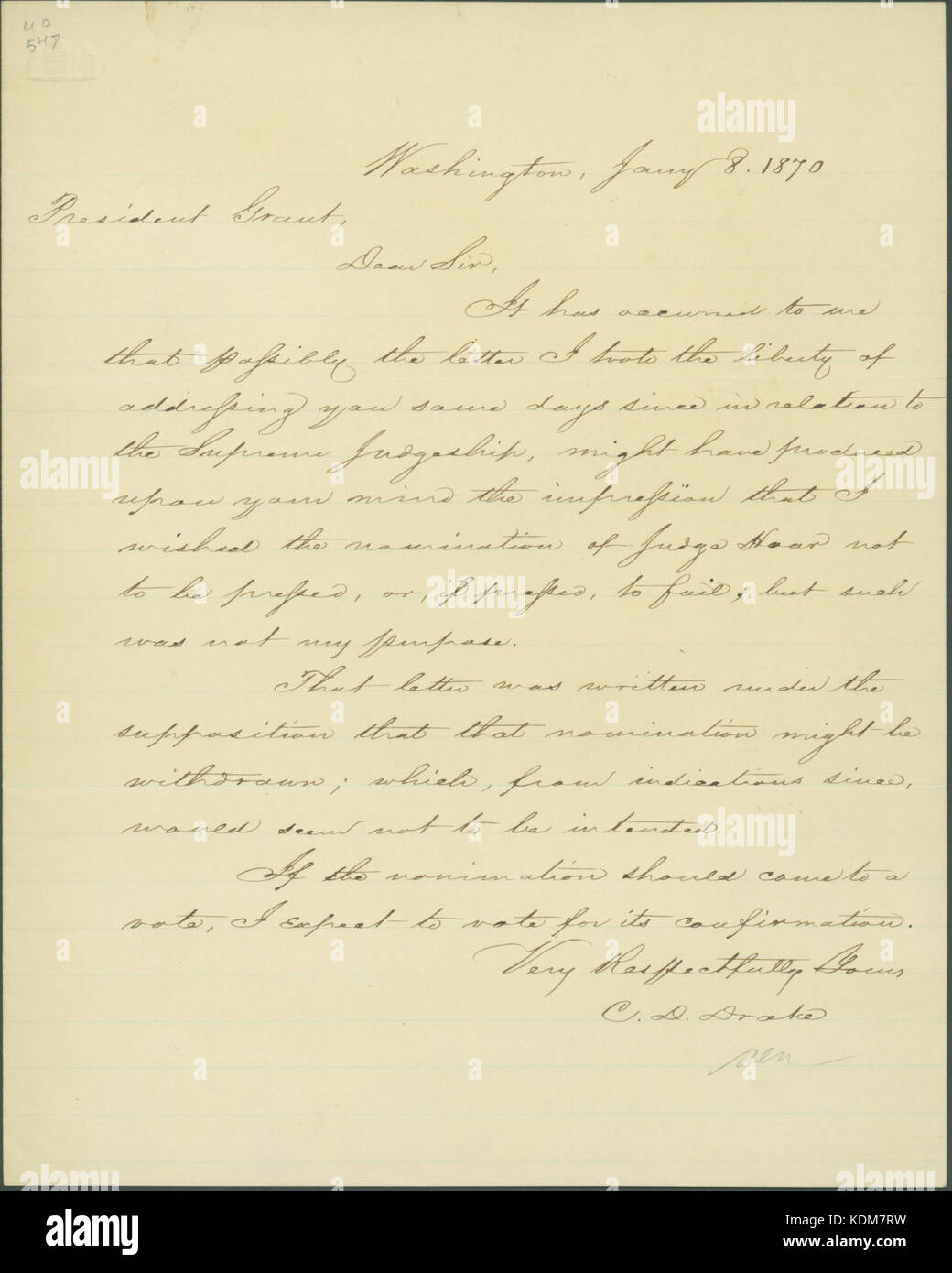 Letter signed C.D. Drake, Washington, to President Grant (U.S. Grant ...