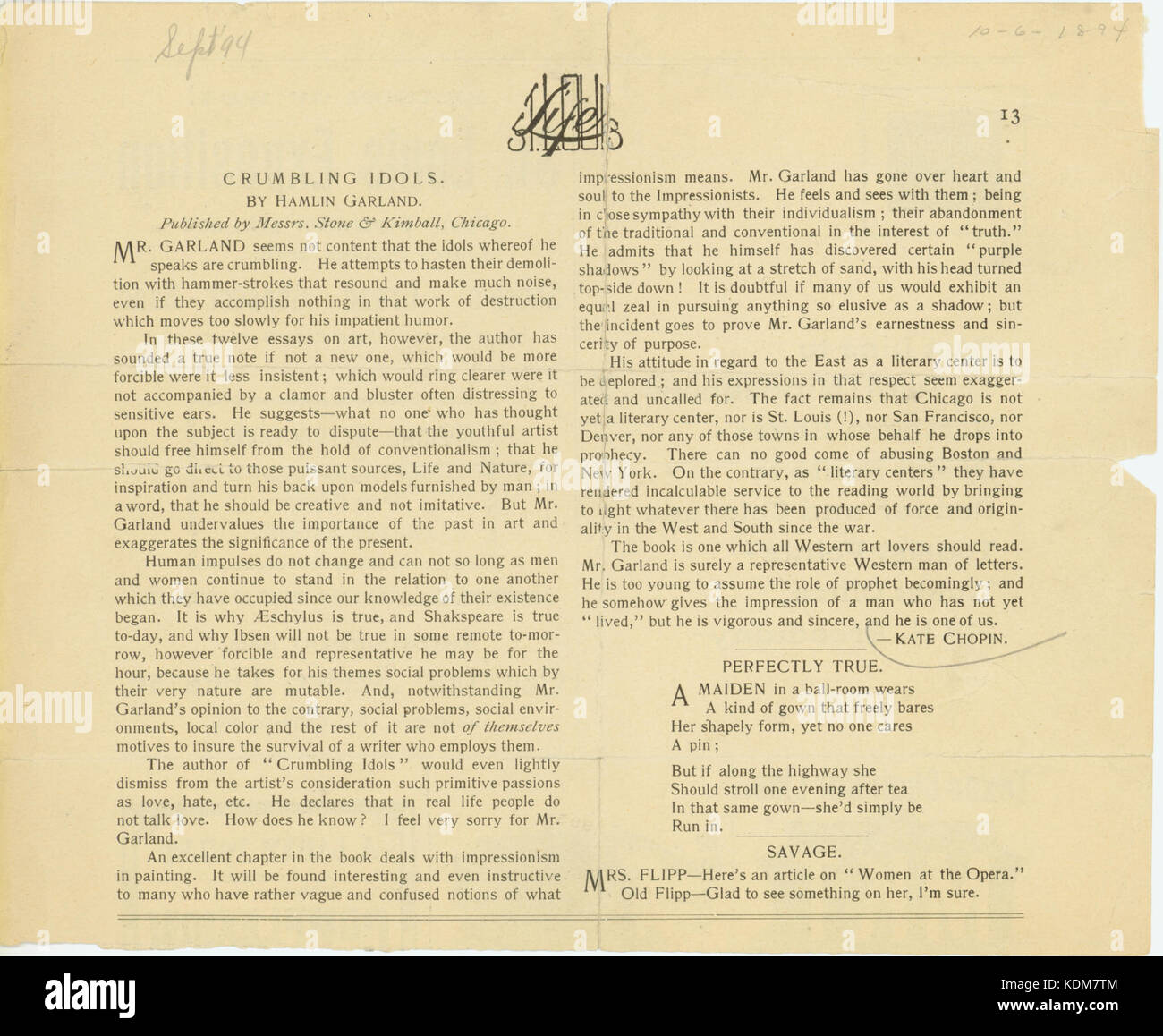 Kate Chopin's review ofCrumbling Idolsby Hamlin Garland fromSt. Louis ...