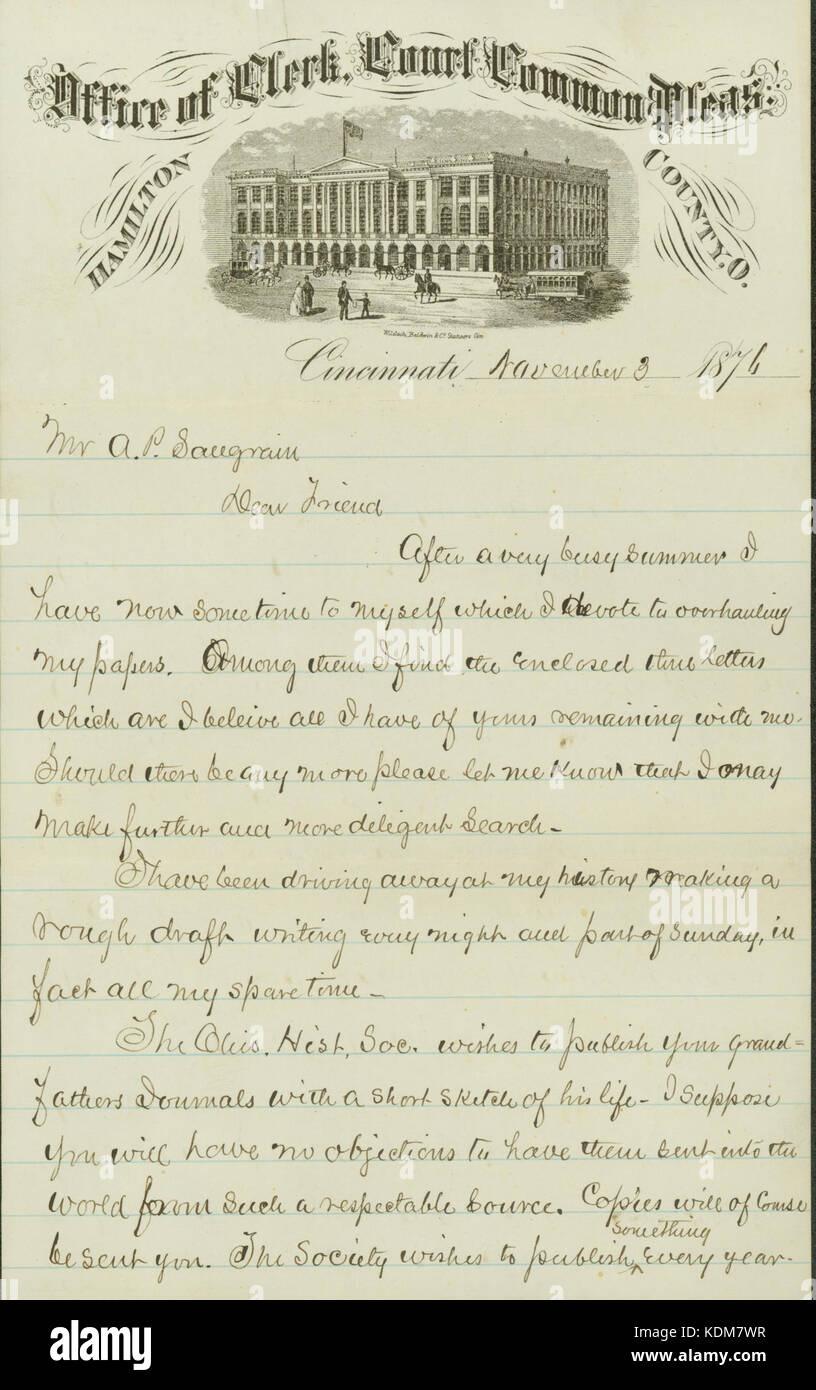 Letter to A. P. Saugrain from John Newton, November 1876 Stock Photo ...