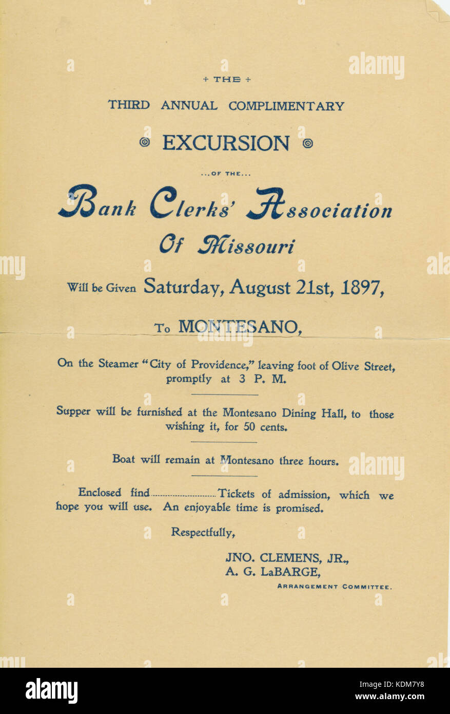 Invitation to the third annual complimentary excursion of the Bank ...