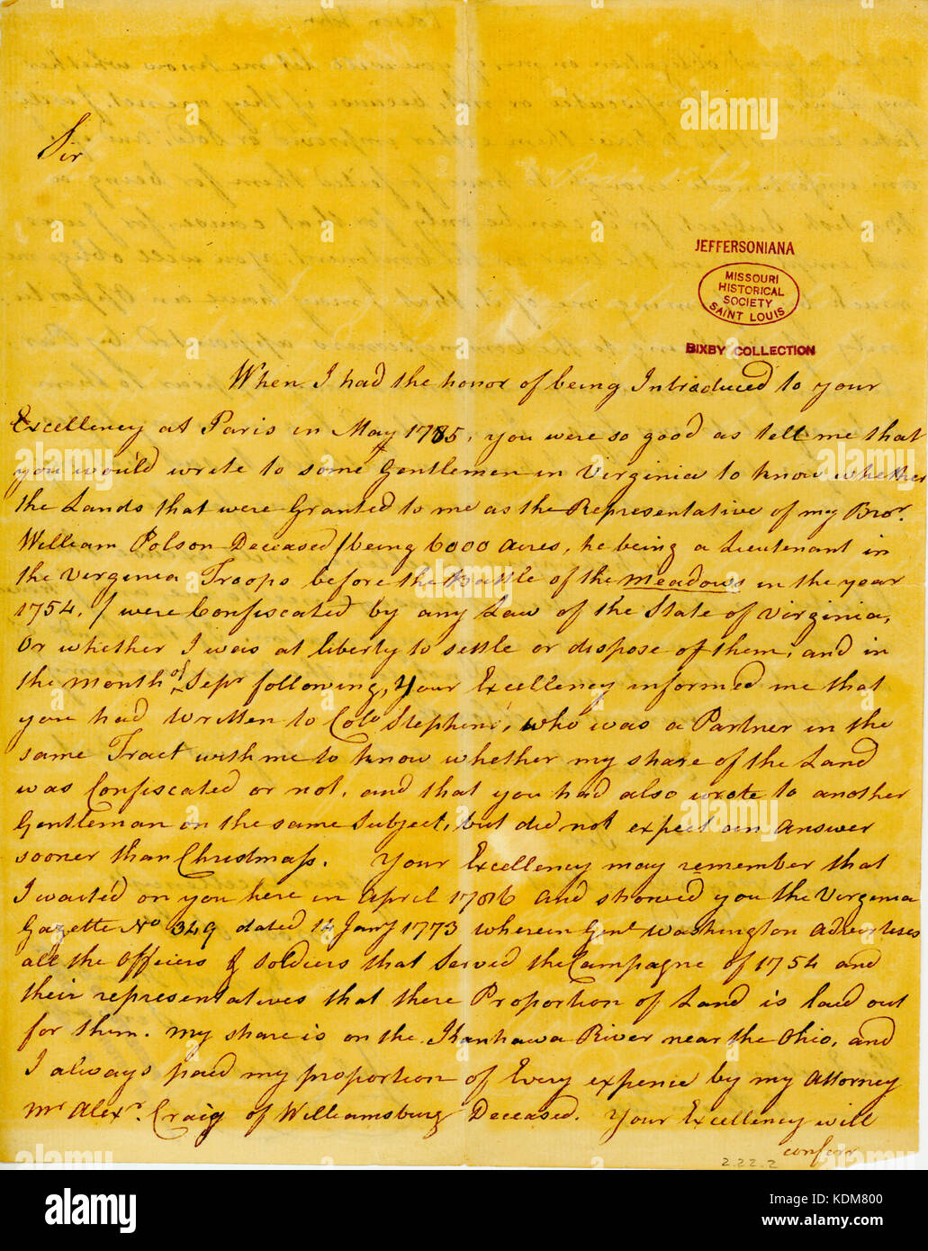 Letter signed Jonathan Polson, London, to Thomas Jefferson, July 20 ...