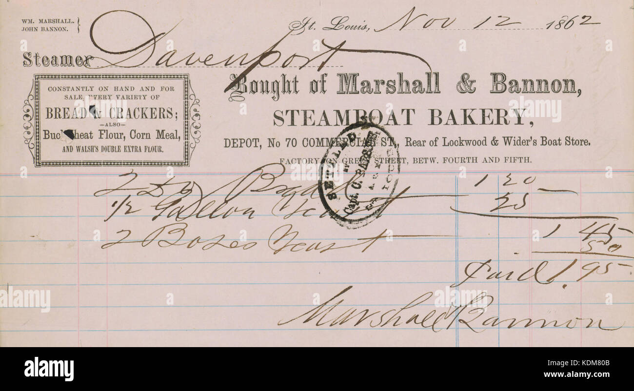 Receipt of payment of the steamer Davenport to Marshall and Bannon, St ...