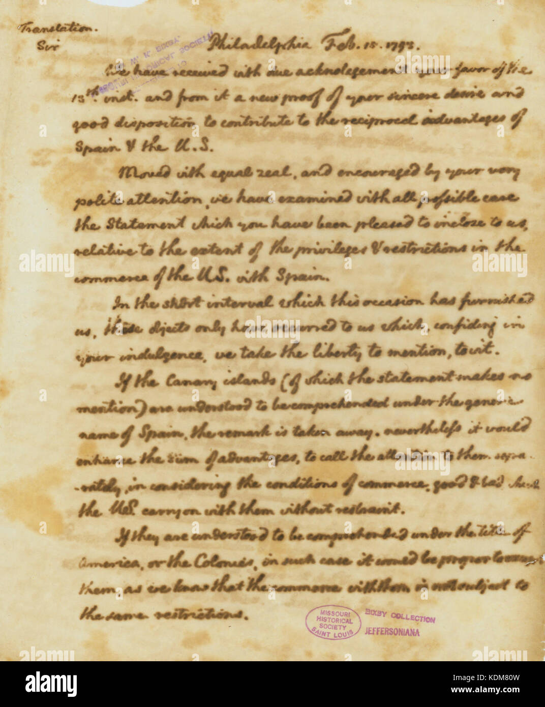This letter, dated February 15, 1793, was written by Josef de Jaudenes ...