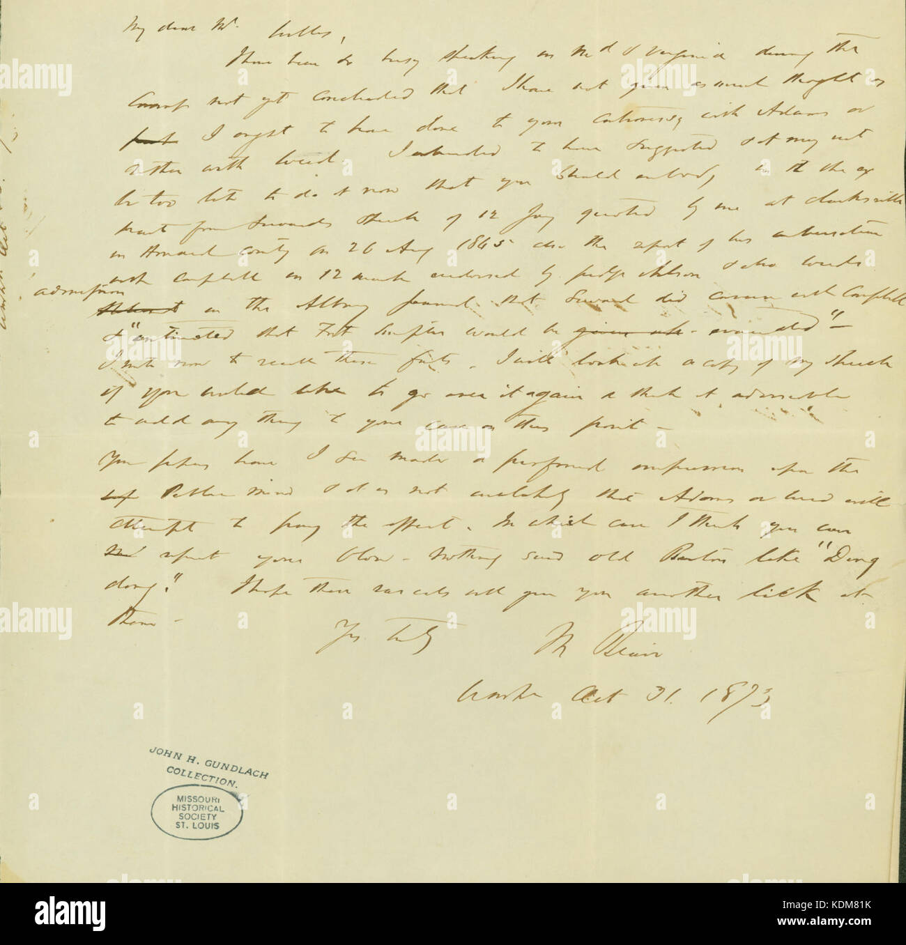 This letter, signed by M. Blair and addressed to Mr. Welles, dated ...