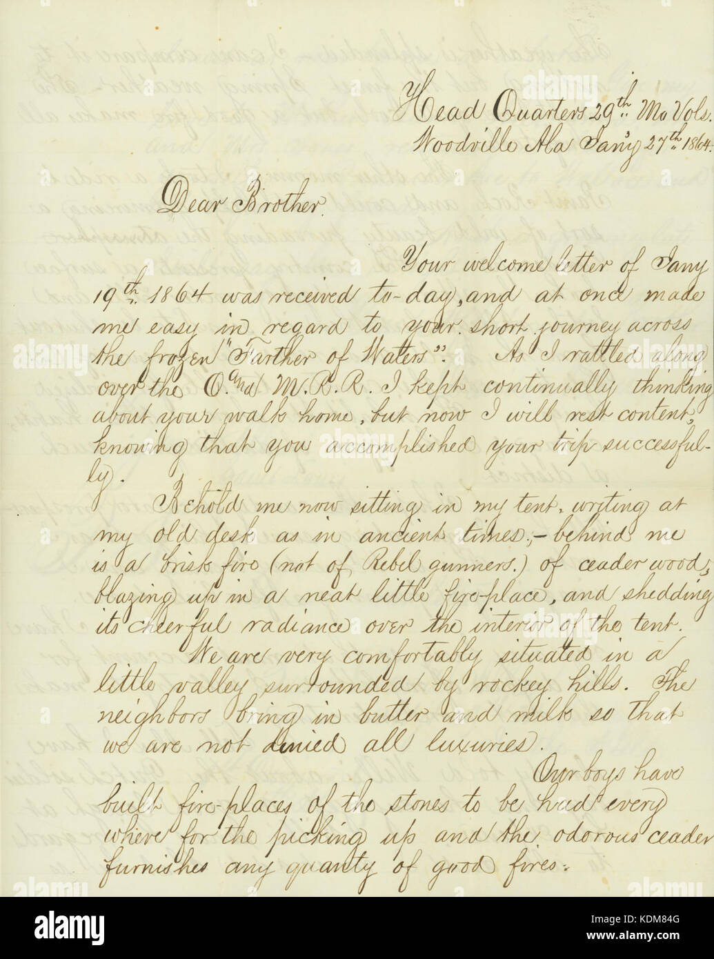 Letter signed David Allan, Head Quarters 29th Mo. Vols., Woodville, Ala ...