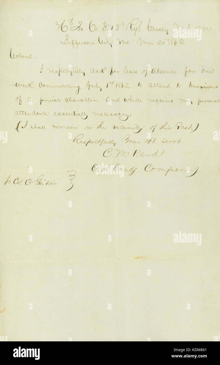Leave request of Charles M. Ward, Jefferson City, Mo., to Col. O ...