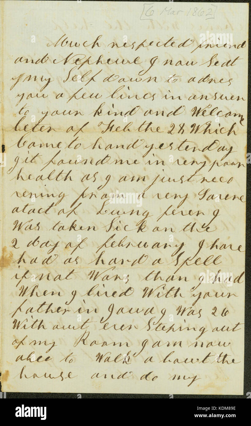 Letter from Sam Wyckoff to nephew George Wyckoff, March 6, 1862 Stock Photo - Alamy