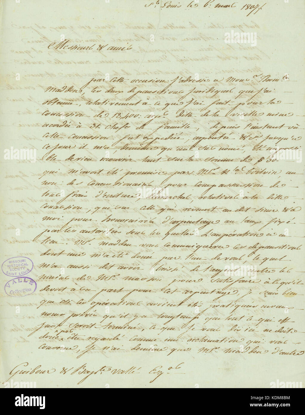 Letter from Antoine Soulard, St. Louis, to Guibour and Bapt. Valle ...