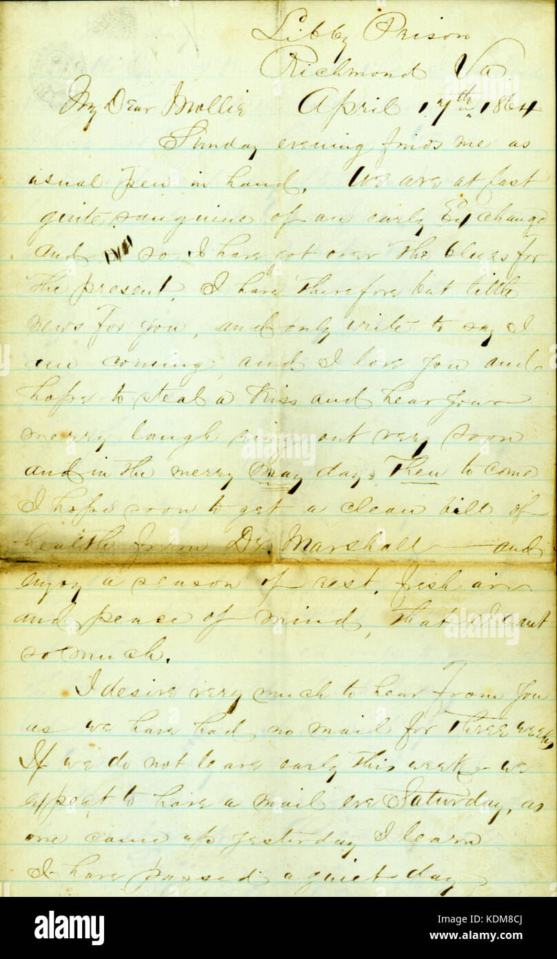 This letter, written by James E. Love from Libby Prison in Richmond ...