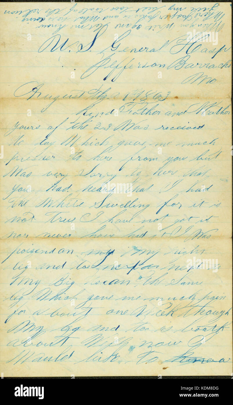 Partial letter of Joseph A. Fardell, U.S. General Hospital, Jefferson ...