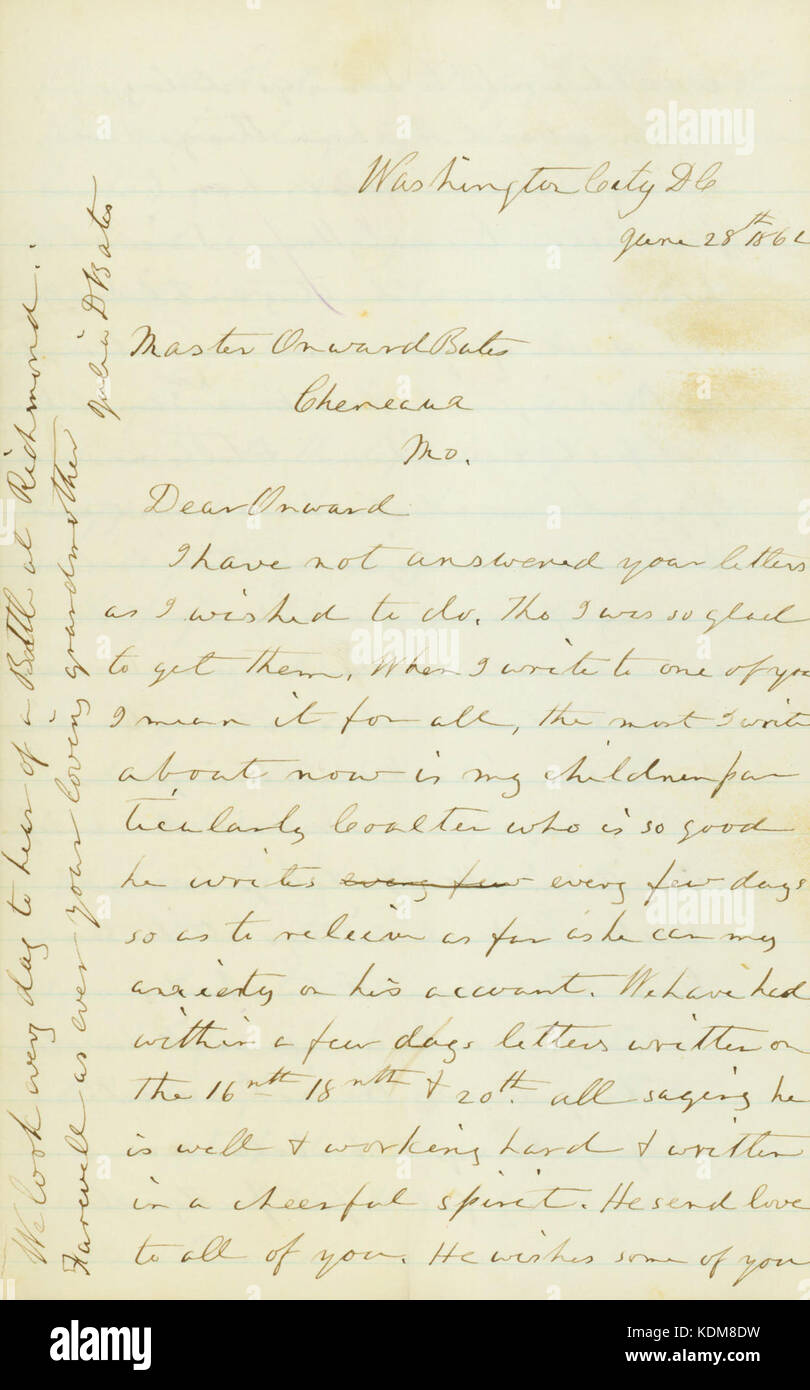 A letter signed by Julia D. Bates, dated June 28, 1862, addressed to ...