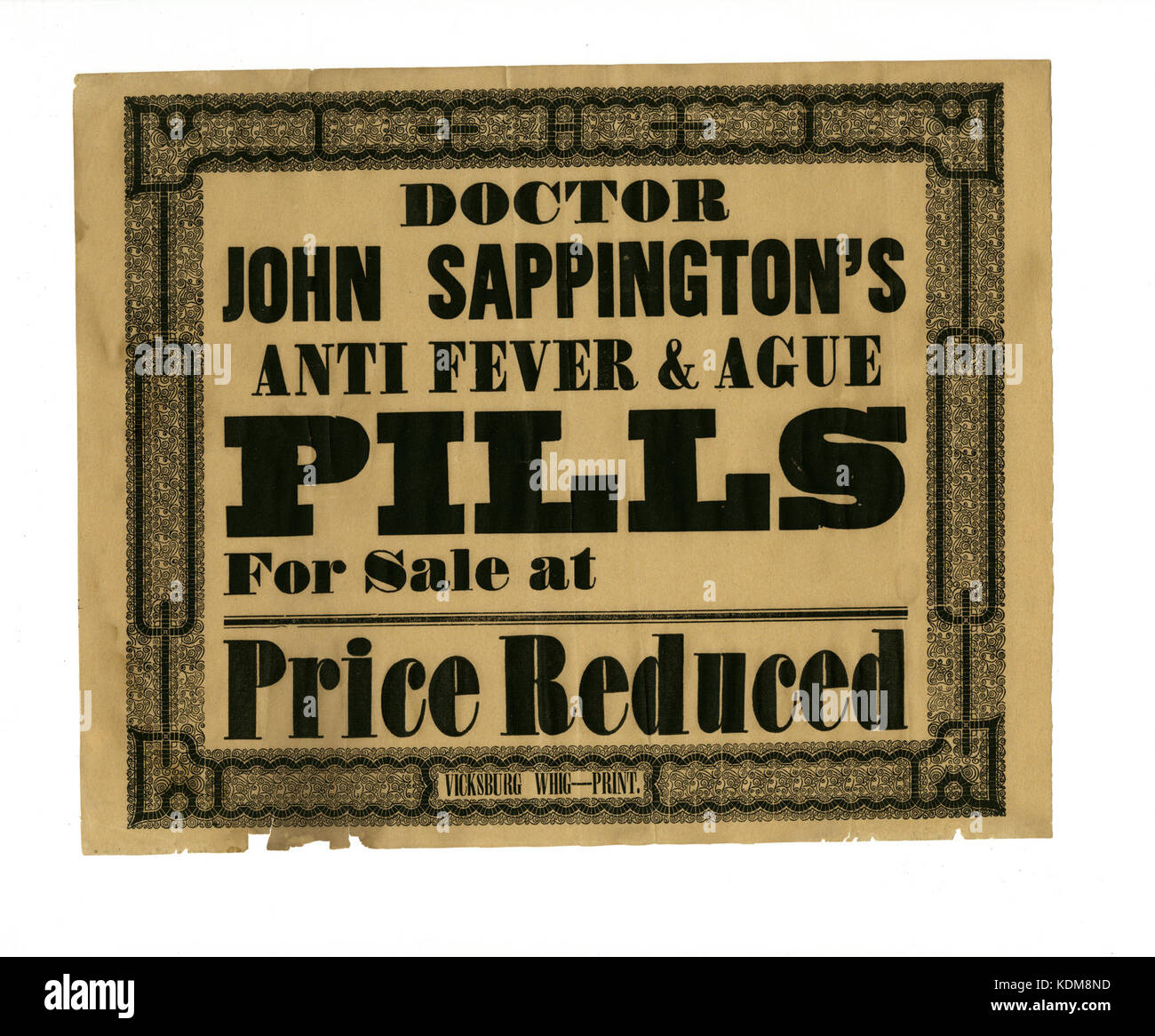 Printed broadside advertising Dr. John Sappington's Anti Fever and Ague ...