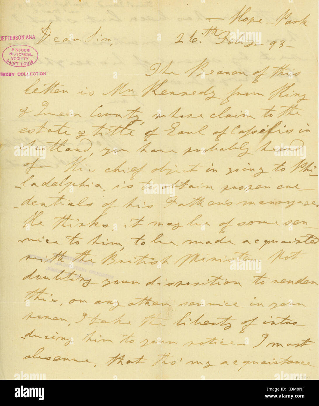 Letter signed David Stuart, Hope Park, to Thomas Jefferson, February 26 ...