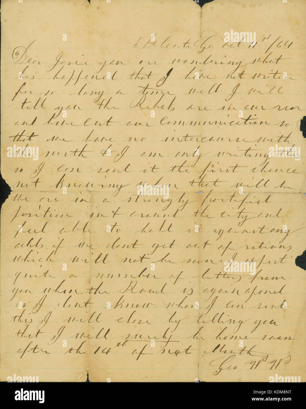 Letter from George W. W., Atlanta, Georgia to Josephine, October 11 ...