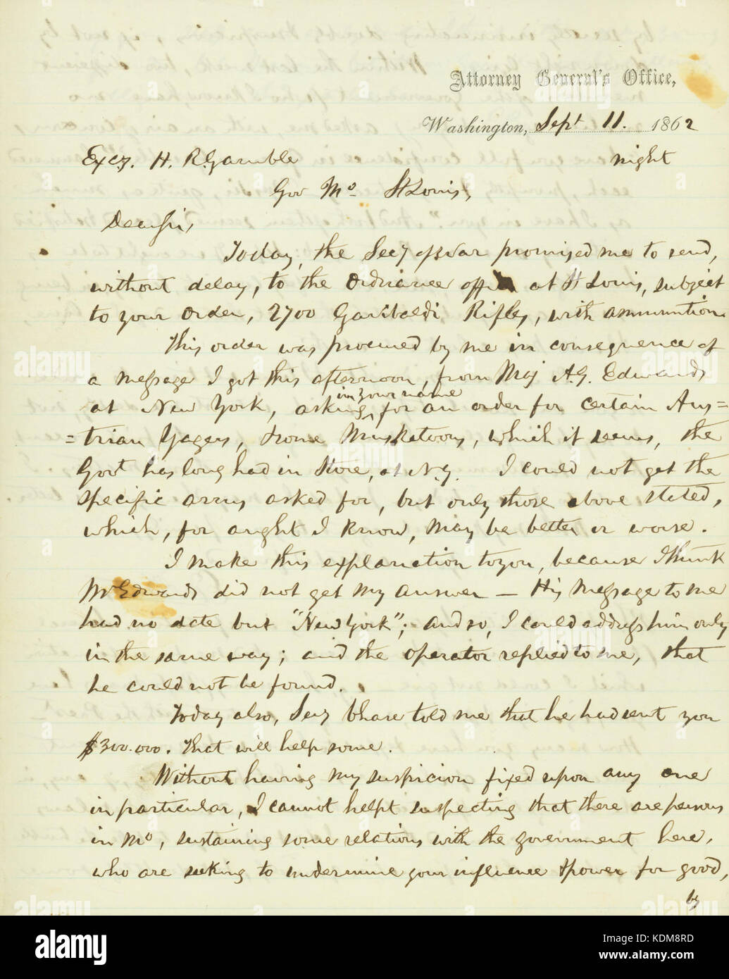 Letter signed E.B. (Edward Bates), Attorney General's Office ...