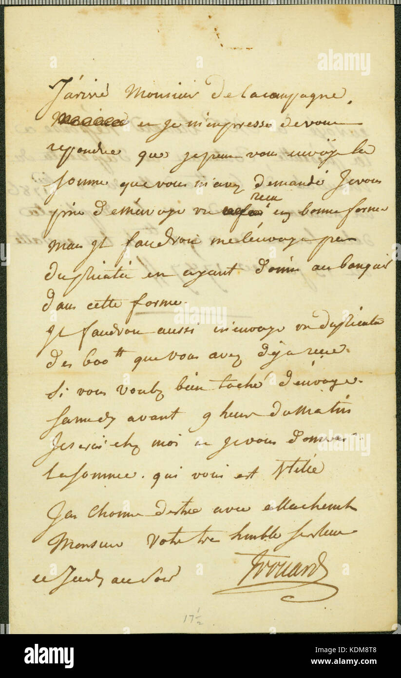 Letter from Trouard to Mr. Saugrain, January 13, 1787 Stock Photo - Alamy
