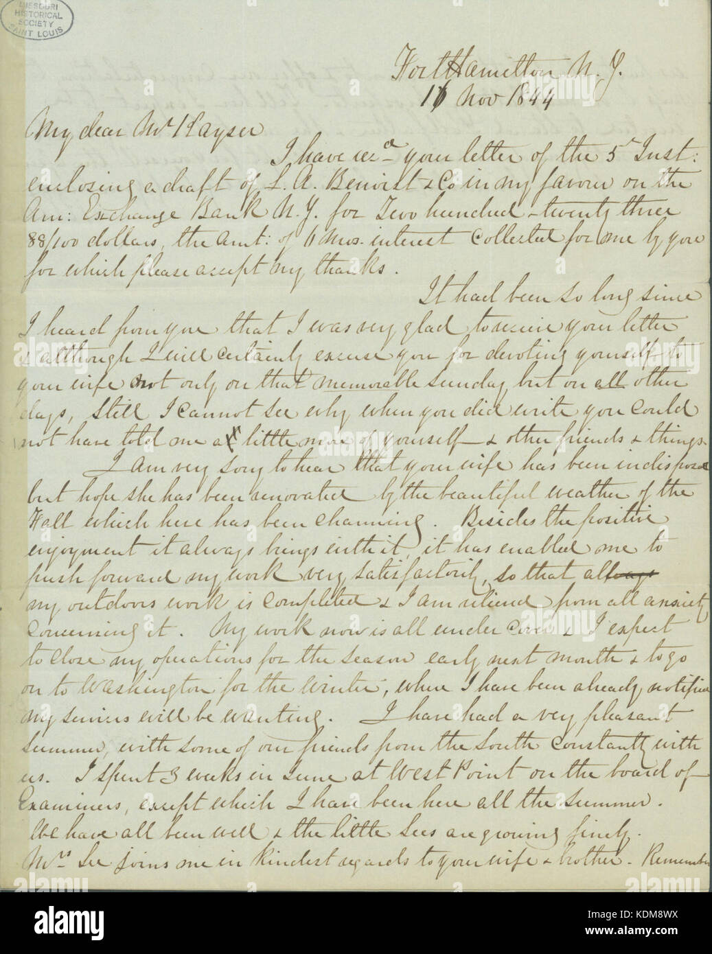 This letter, signed by Robert E. Lee, dated November 16, 1844, reflects ...