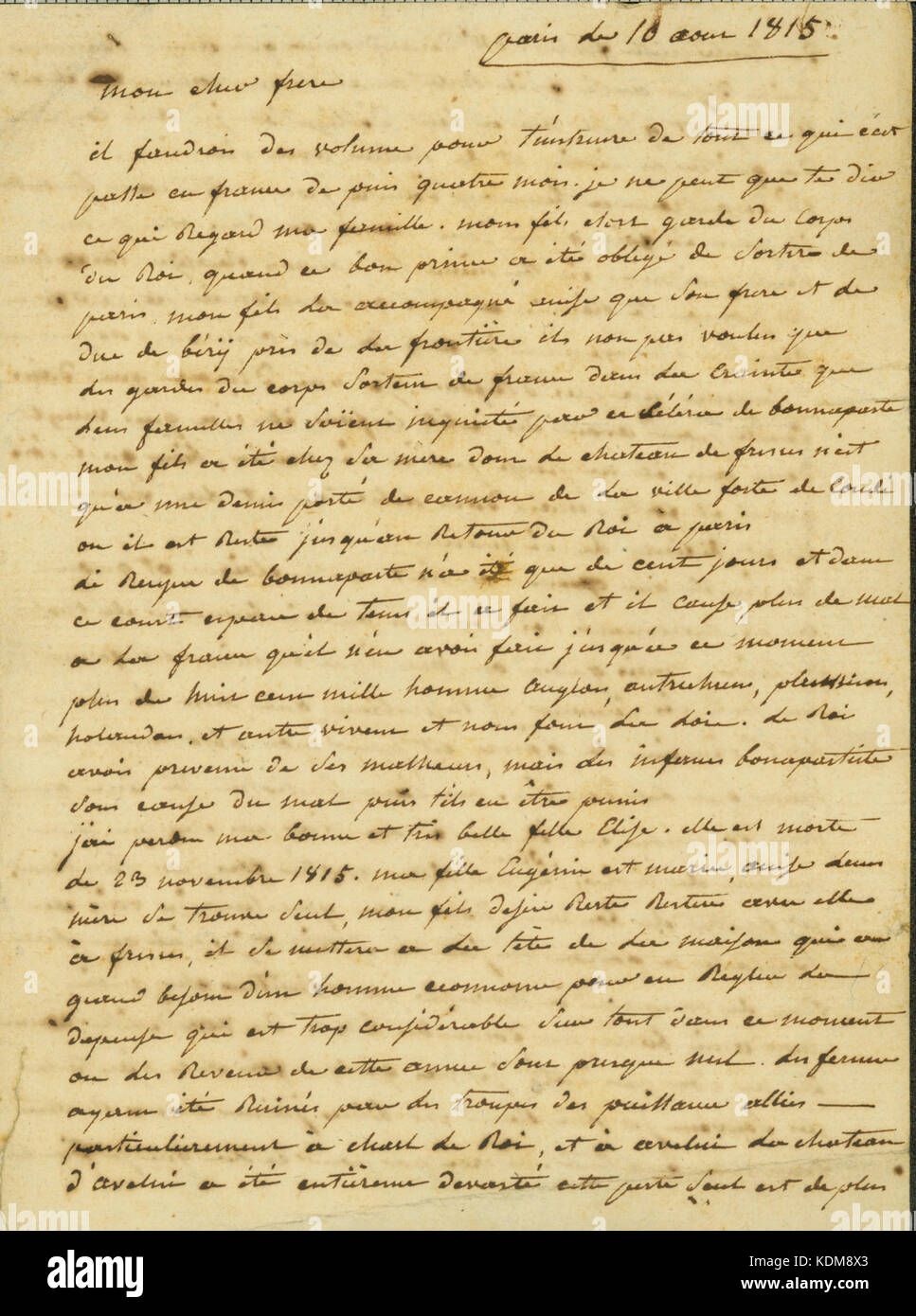 Letter to Antoine Saugrain from his brother, Claude, August 10, 1815 ...