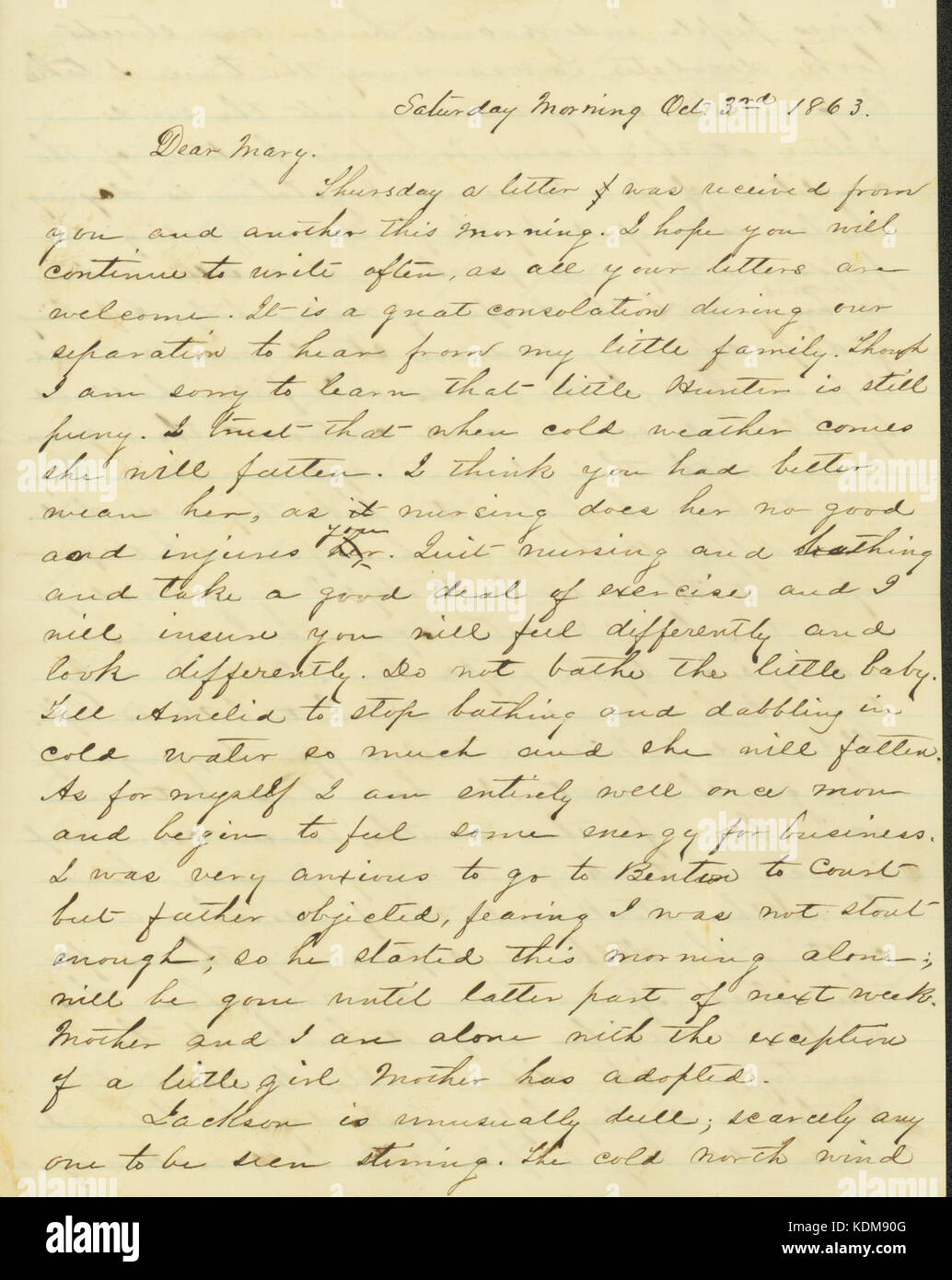 Letter from Lowndes H. Davis to his wife Mary, October 3, 1863 Stock ...