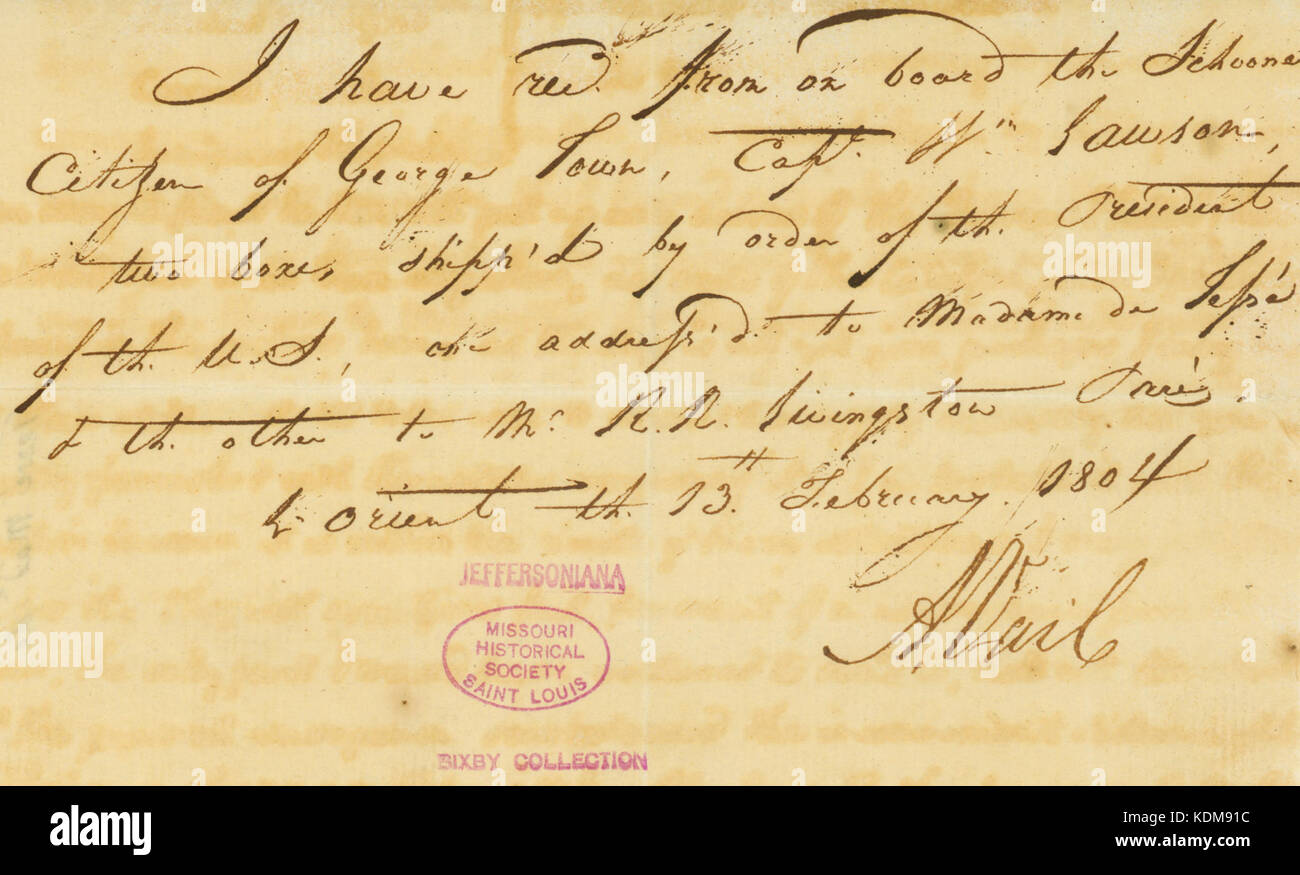 Receipt signed Aaron Vail, February 13, 1804 Stock Photo - Alamy