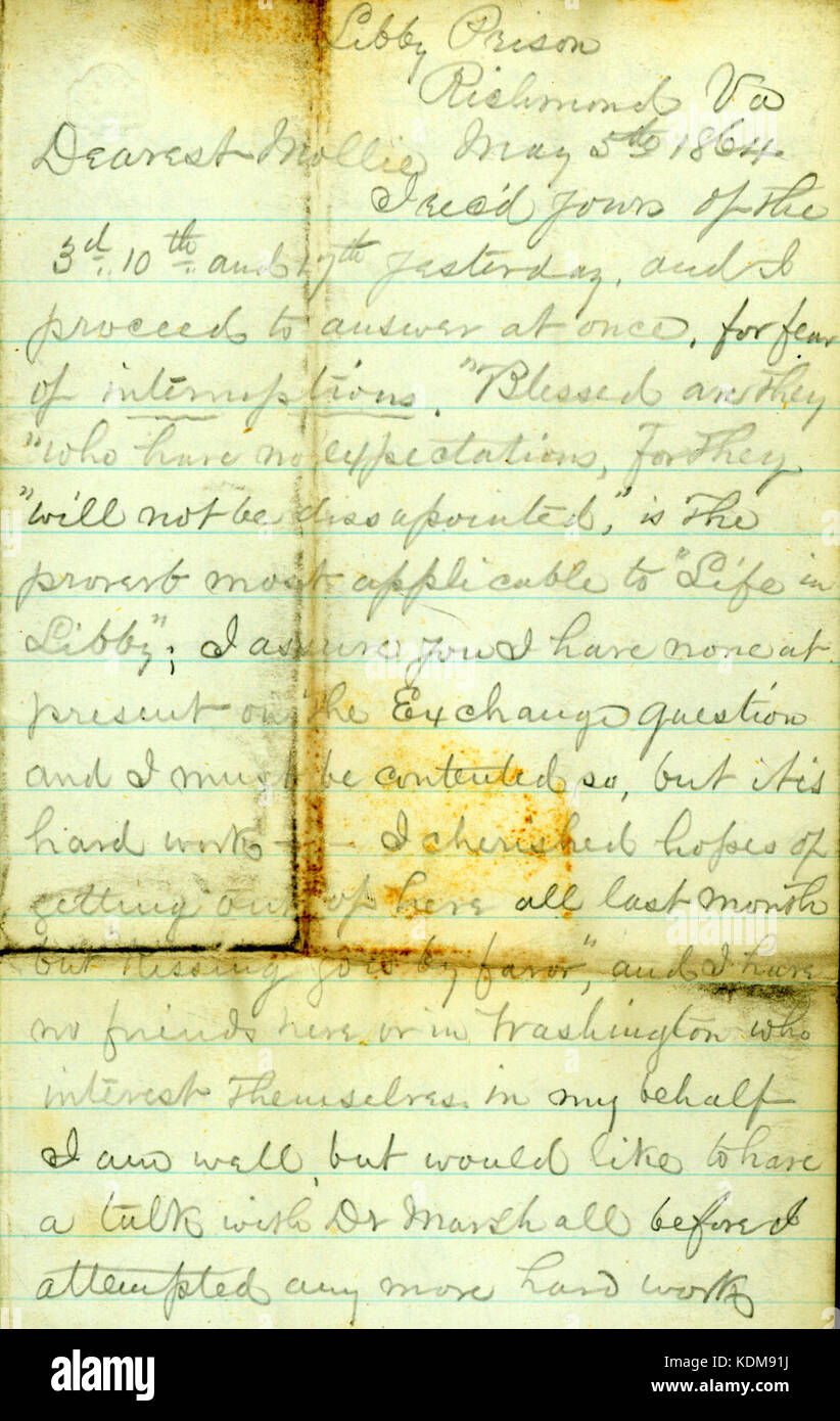 Civil War letter from James E. Love, written May 5, 1864, while ...