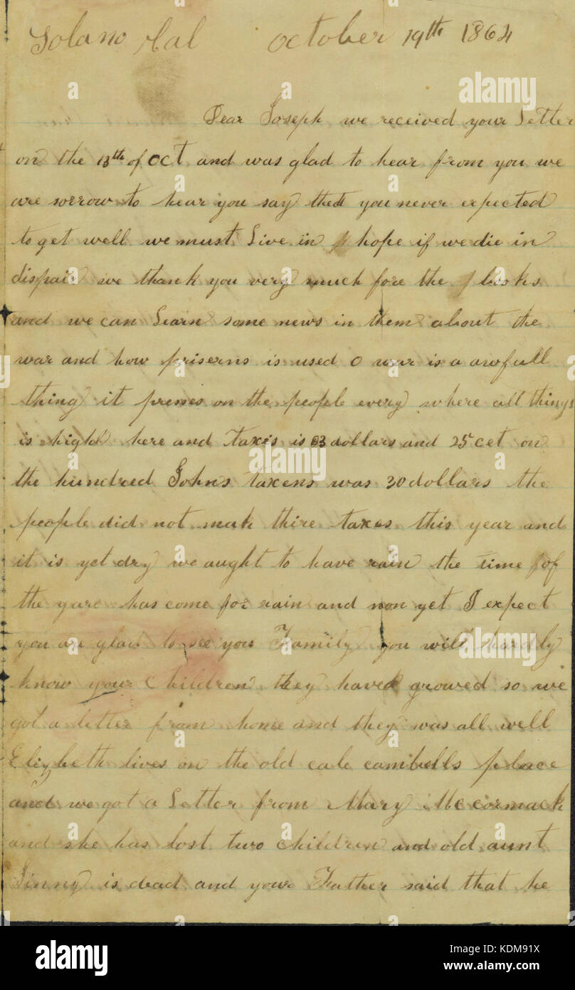 Letter signed John and Sally Kesterson, Solano, Cal., to Joseph (Joseph ...