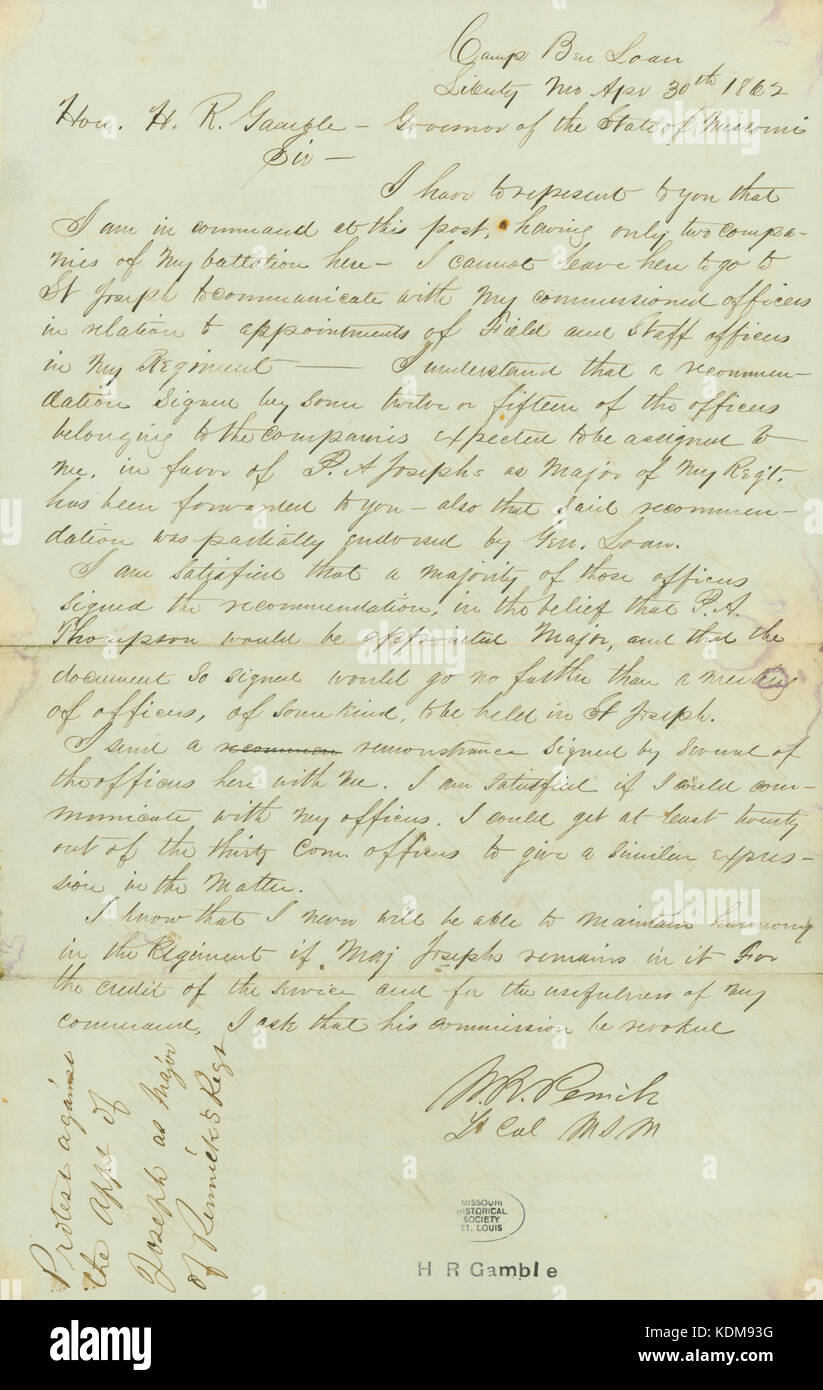 Letter and petition signed Lt. Col. Wm. R. Penick (William R. Penick ...