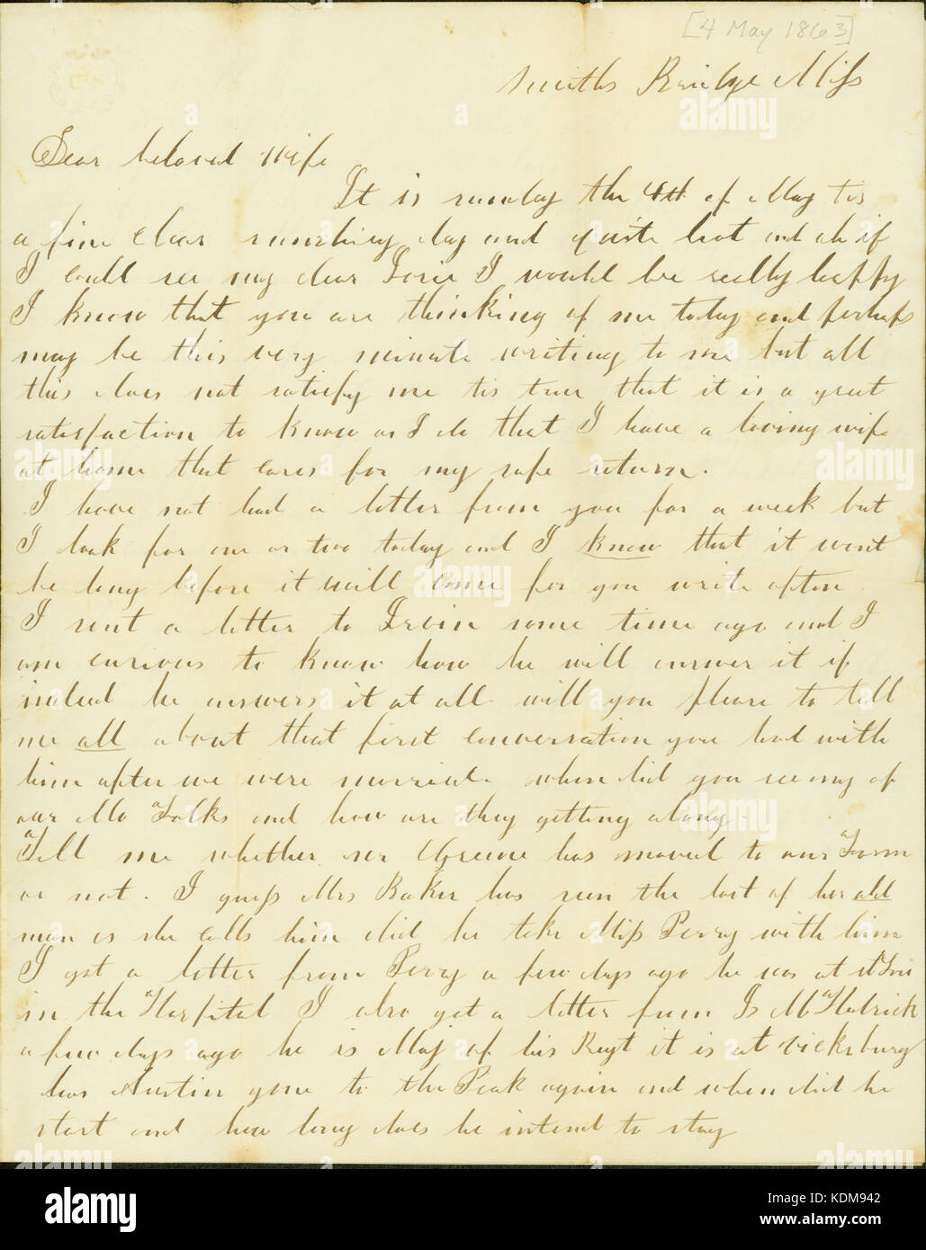Letter from George, Smith's Bridge, Mississippi, to Josephine, May 4 ...