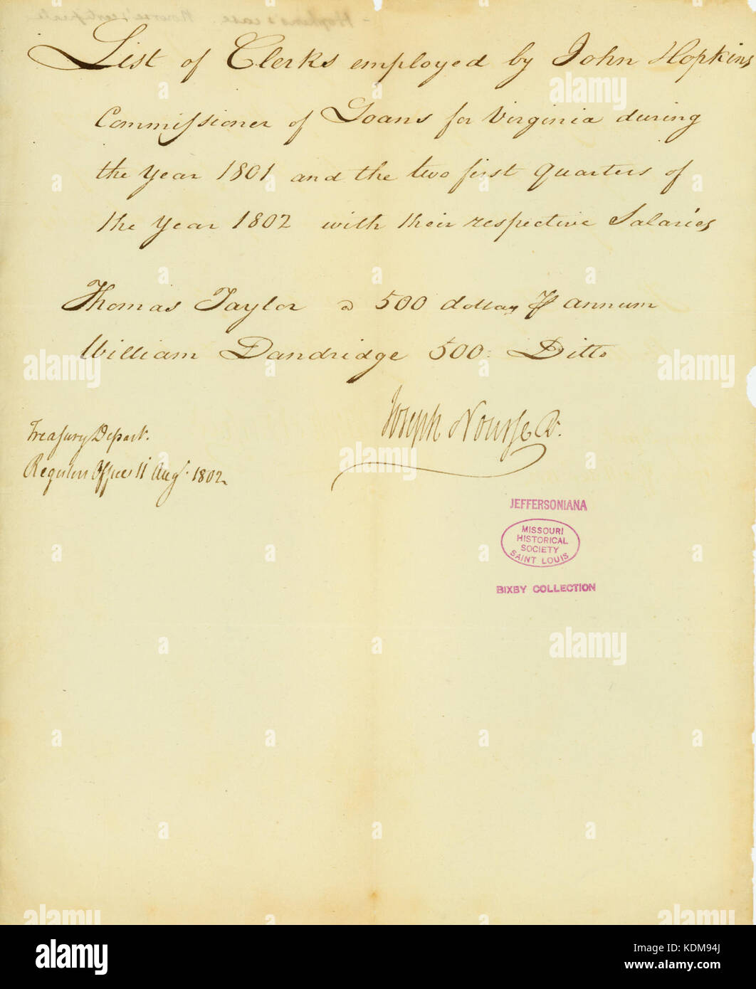 This historical letter, dated August 11, 1802, was written by Joseph ...
