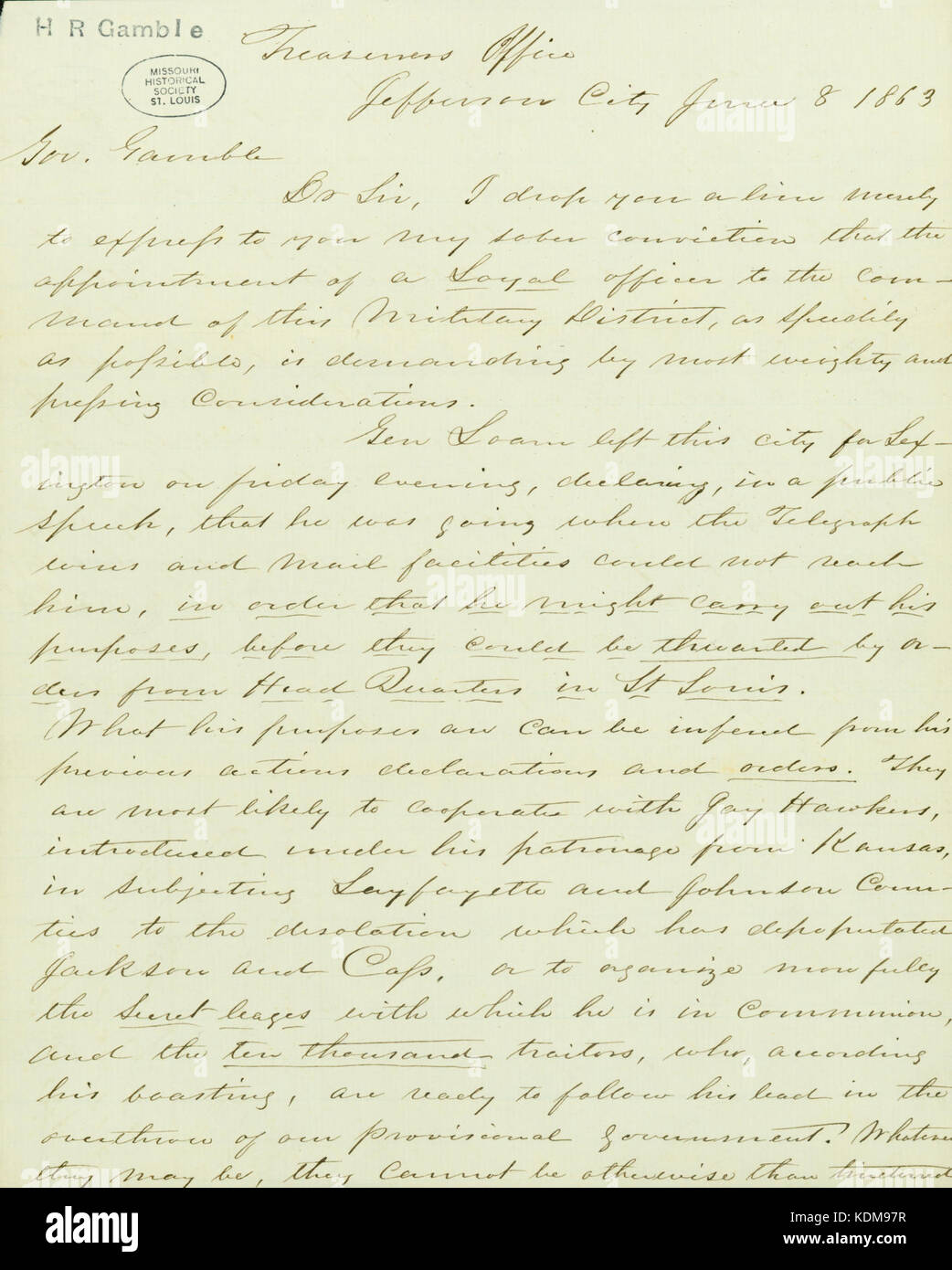 Letter signed G.C. Bingham, Treasurer's Office, Jefferson City, to Gov ...