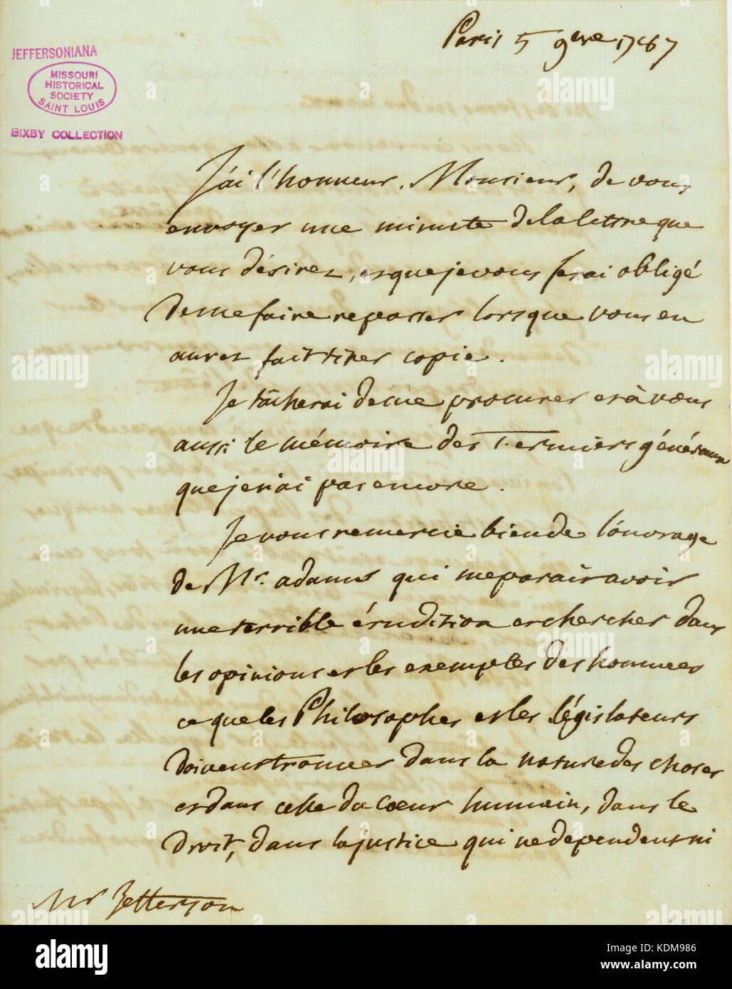 Letter signed Pierre Samuel Dupont, Paris, to Thomas Jefferson ...
