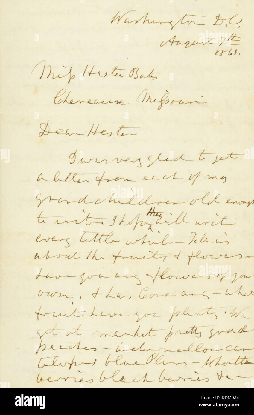 Letter signed Julia D. Bates, Washington, D.C., to Miss Hester Bates ...