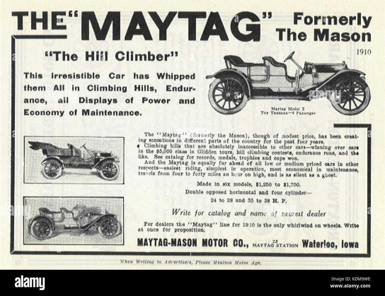 Maytag Mason Motor Co Ad for 1911 Maytag Stock Photo - Alamy