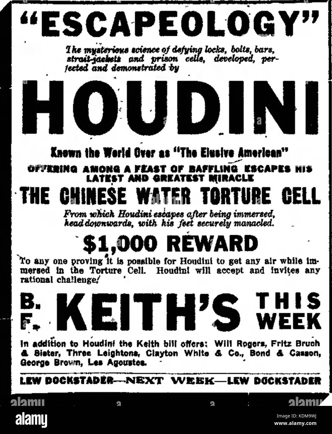Houdini escapeology advertizement (newspaper, 1915 Stock Photo - Alamy