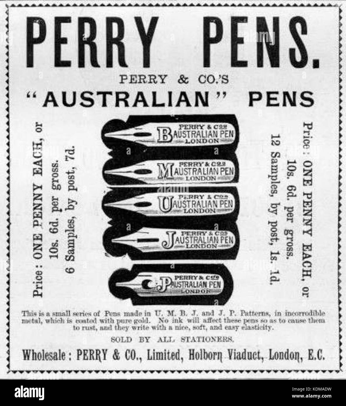Perry pens ad 1893 Stock Photo - Alamy