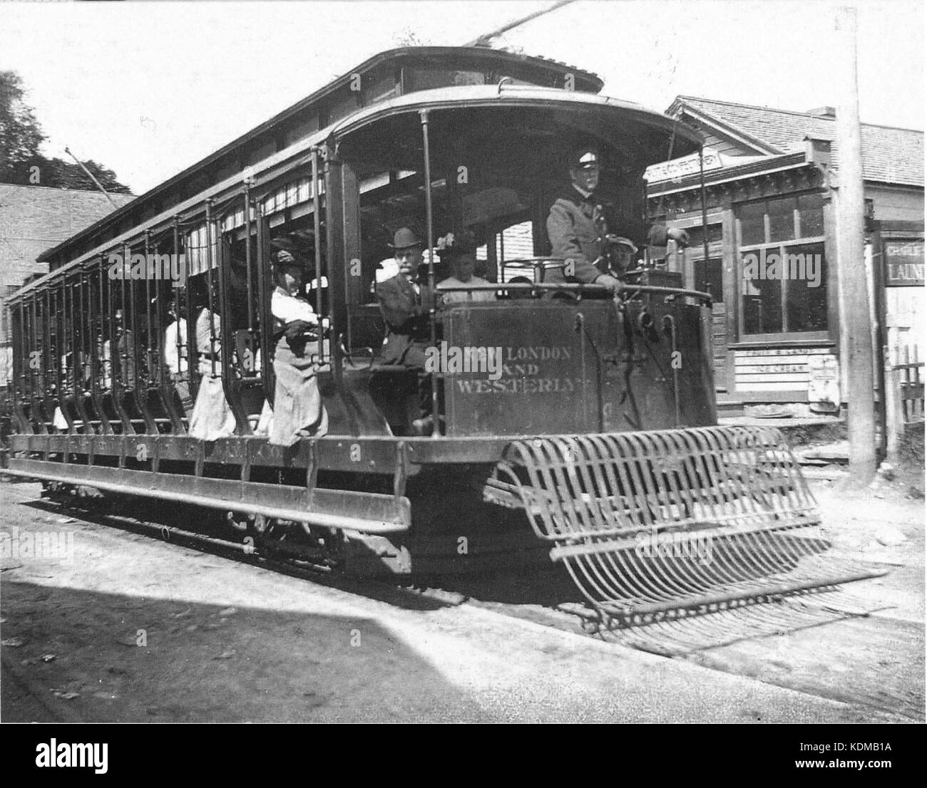 This image depicts the New London and Westerly trolley in Groton around ...