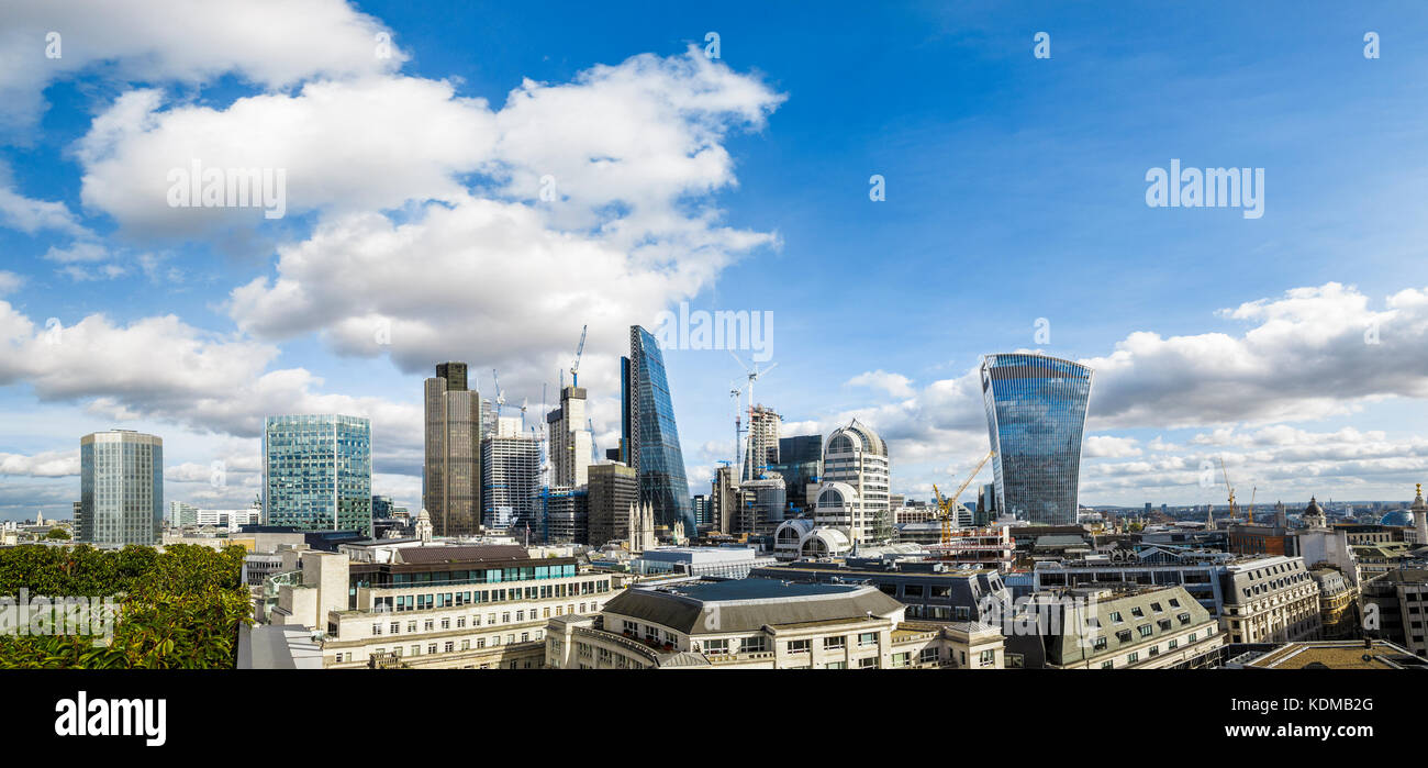 Panorama of the financial district of the City of London with iconic ...