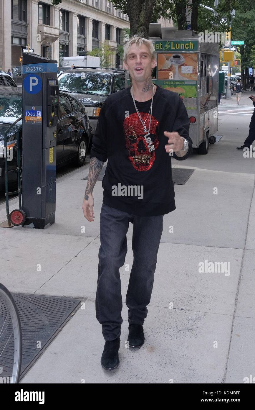 Aaron Carter meets fans outside the Sony building before meeting with ...