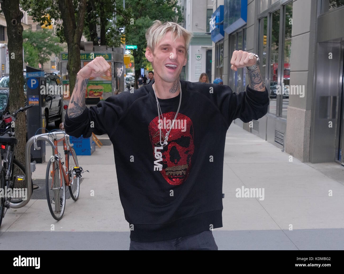 Aaron Carter meets fans outside the Sony building before meeting with ...