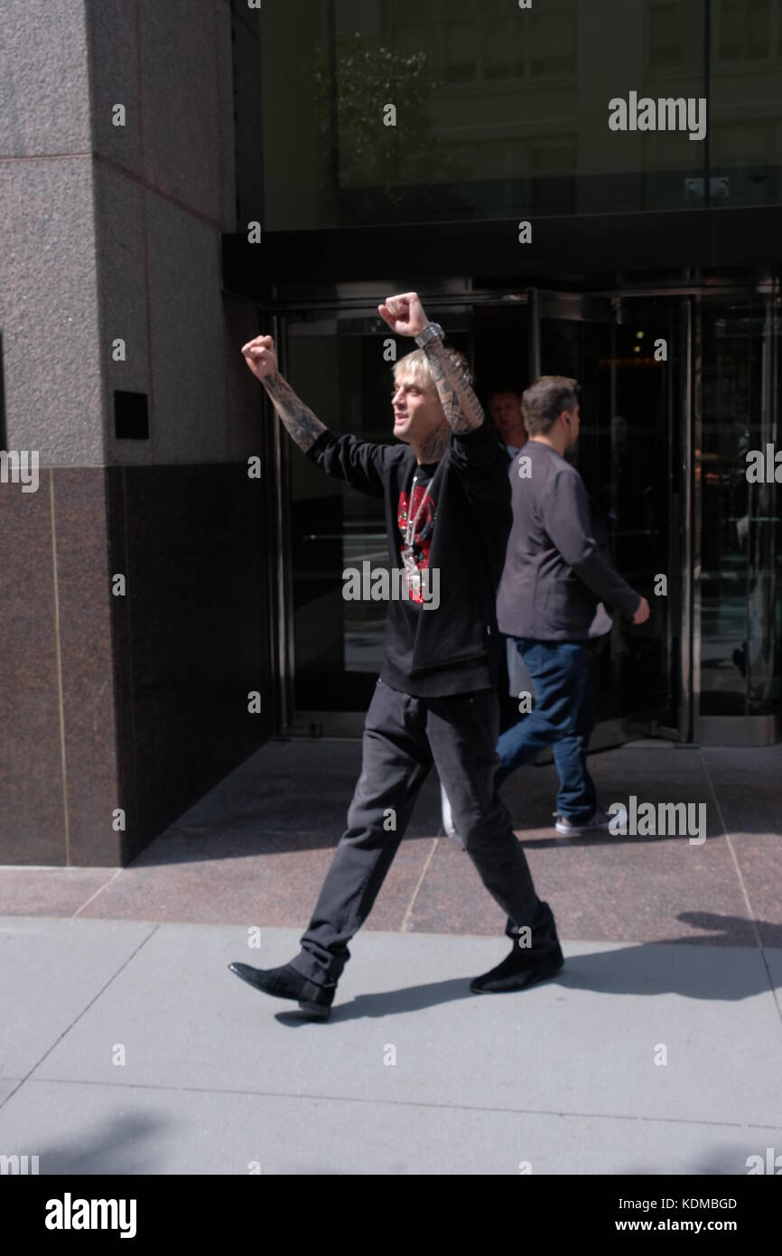 Aaron Carter meets fans outside the Sony building before meeting with ...