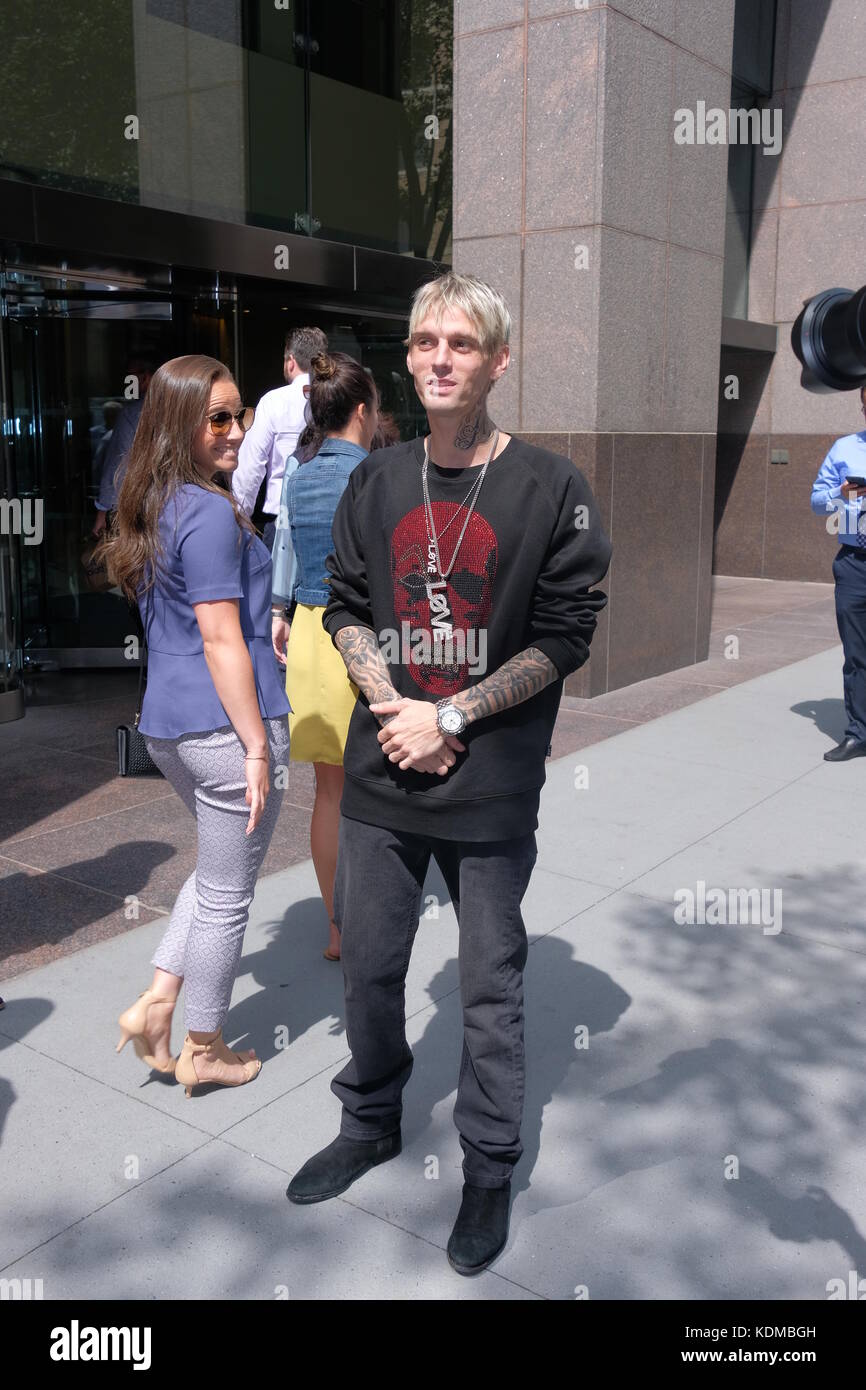 Aaron Carter meets fans outside the Sony building before meeting with ...