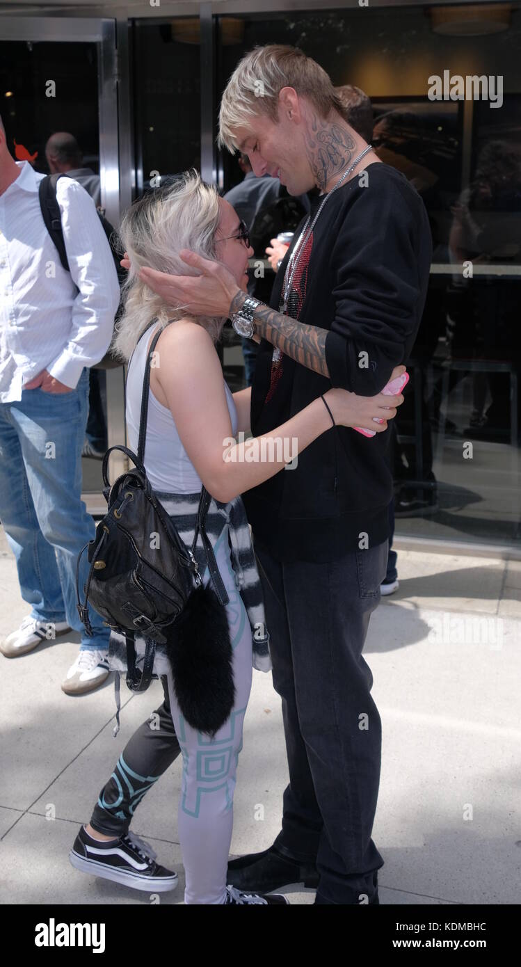 Aaron Carter meets fans outside the Sony building before meeting with ...