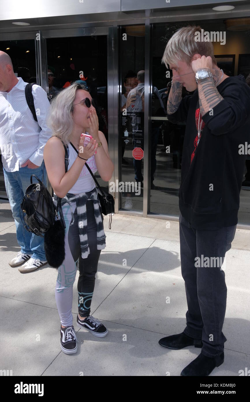 Aaron Carter meets fans outside the Sony building before meeting with ...