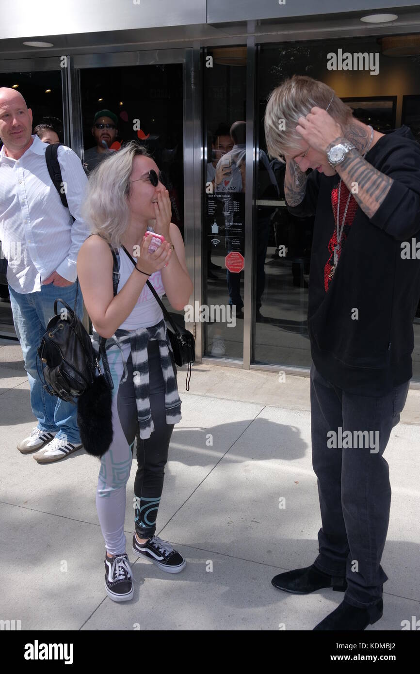 Aaron Carter meets fans outside the Sony building before meeting with ...