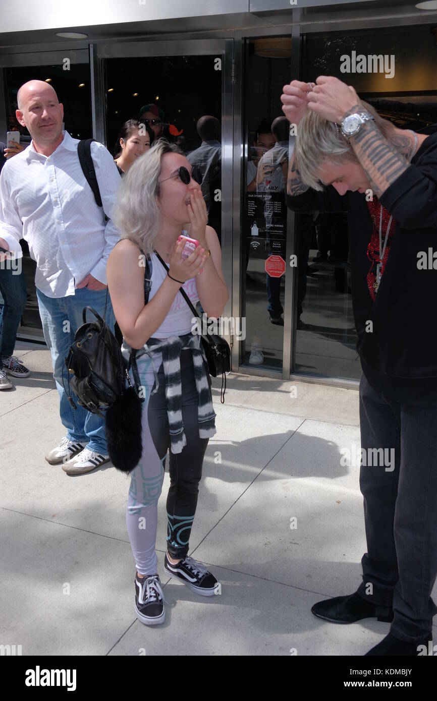 Aaron Carter meets fans outside the Sony building before meeting with ...