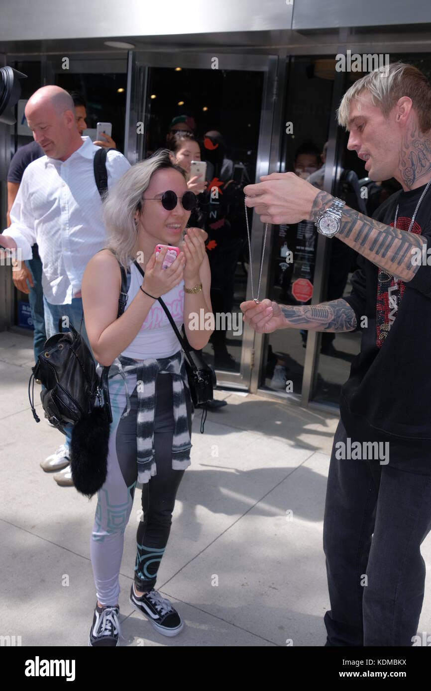 Aaron Carter meets fans outside the Sony building before meeting with ...